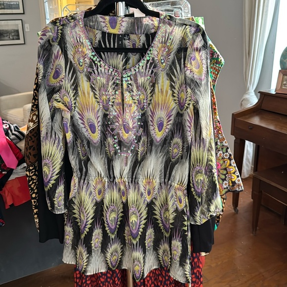 azi jeans | Tops | Azi Jeans Peacock Drawstring Waist Blouse | Poshmark